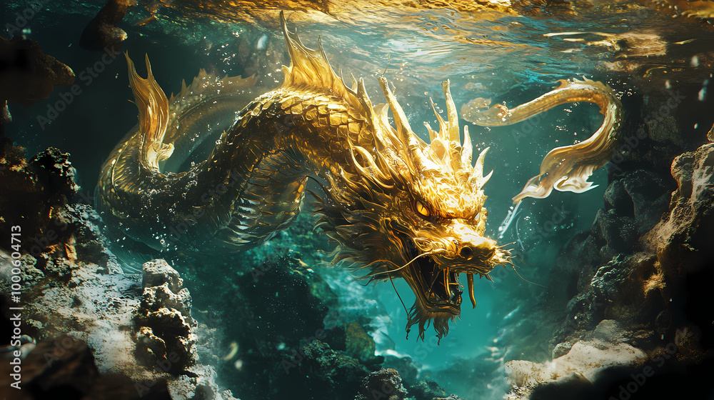 Ilustración de Stock Beautiful sodiac golden of naga dragon with many ...