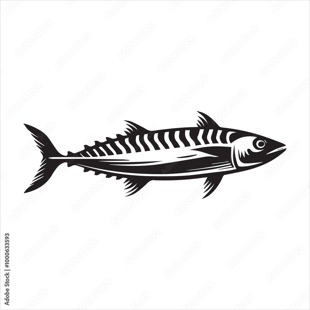 King mackerel Fish Vector illustration in black and white - Fish ...