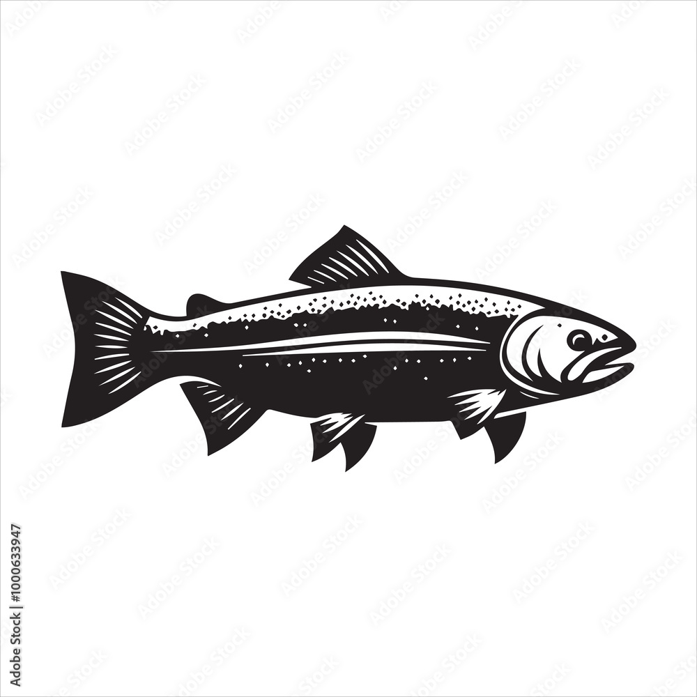 Rainbow trout Fish Vector illustration in black and white - Fish ...