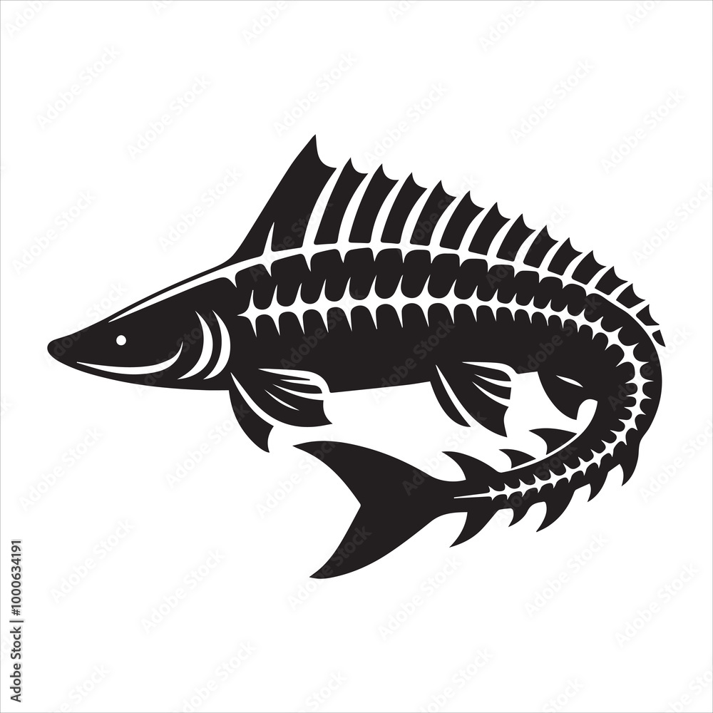 Sturgeon Fish Vector illustration in black and white - Fish Clipart ...