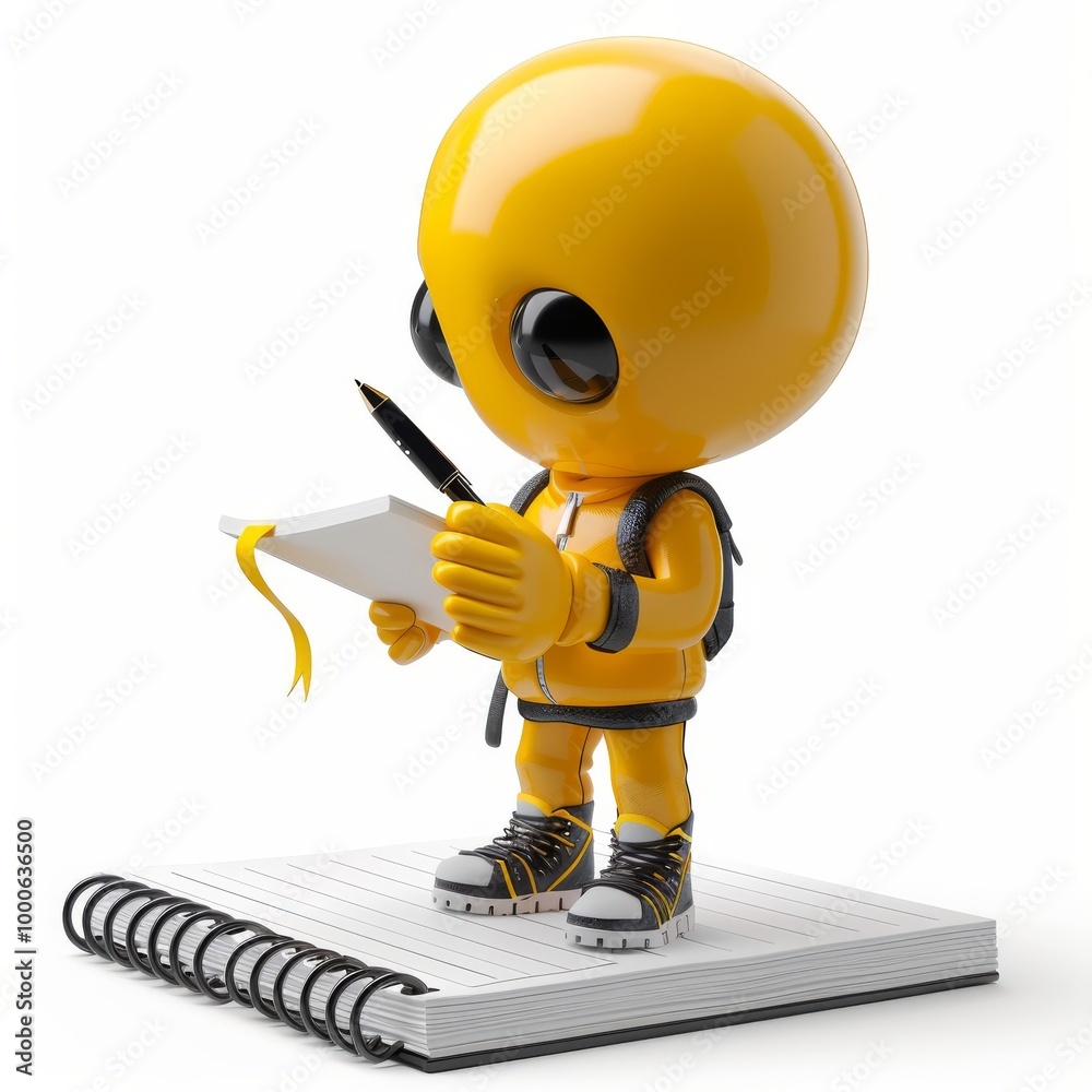 Cartoon 3D person writing notes in a planner Isolated white background ...