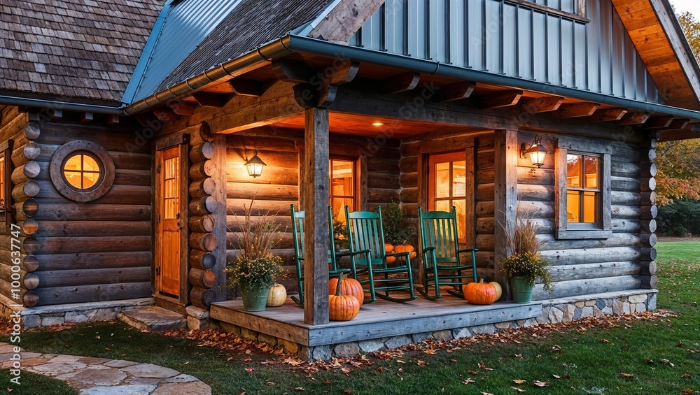 rustic, wooden cabin with a unique architectural style. The cabin ...
