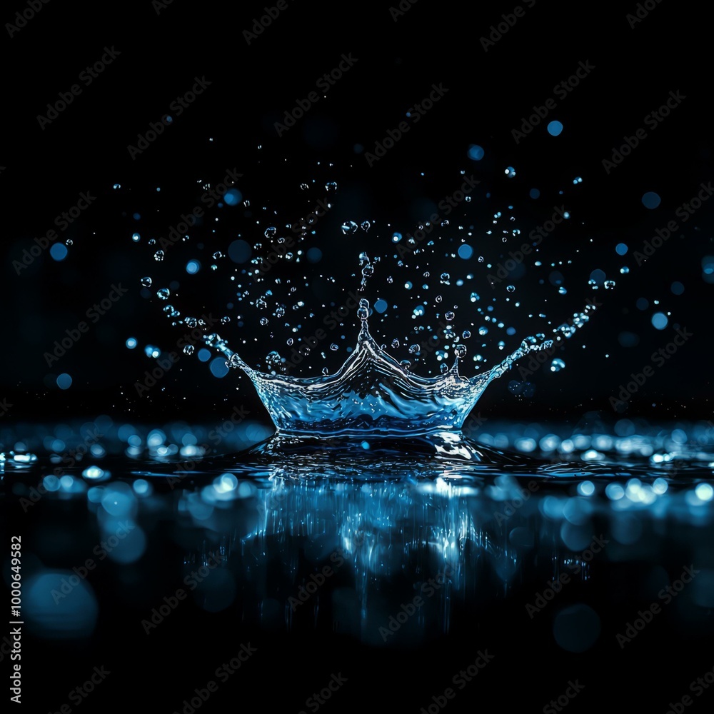 Water droplet splash creating ripples, dark background, artistic water ...