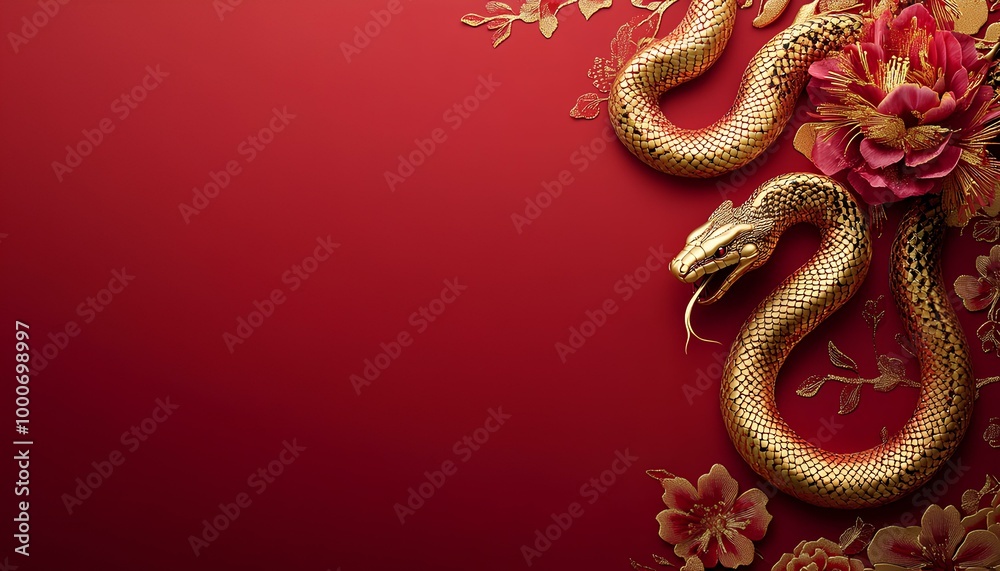 luxury red and gold chinese snake new year background with copy space ...