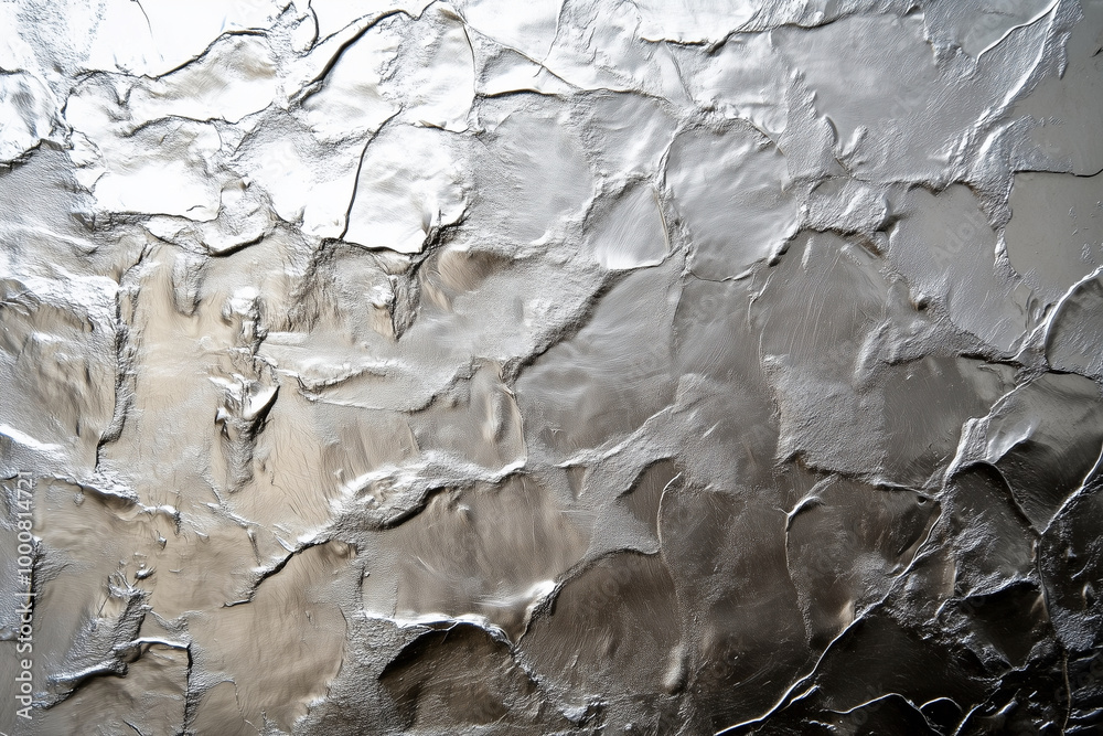 silver wall with a textured surface. The wall is covered in silver ...