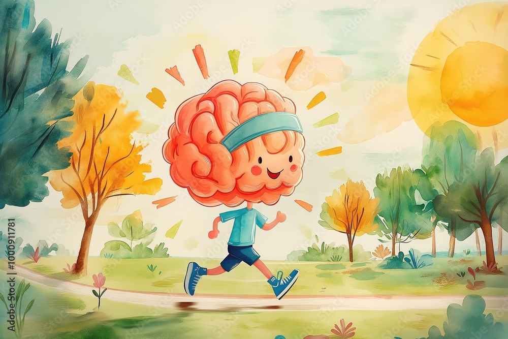 World Mental Health Day - Cartoon Brain Mascot Jogging in a Park ...
