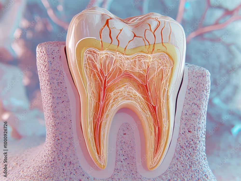 Cross-Section Illustration of Tooth Root Structure with Visible Root ...