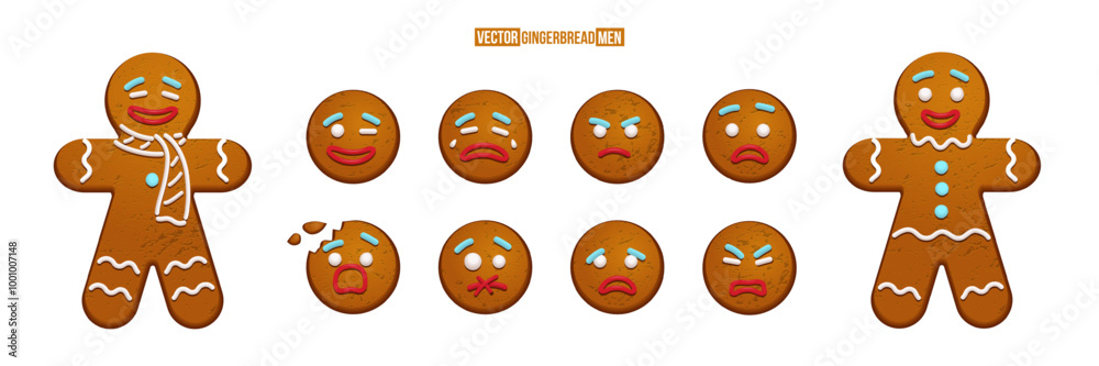 Gingerbread man cookies with different emotions set. Christmas ginger ...