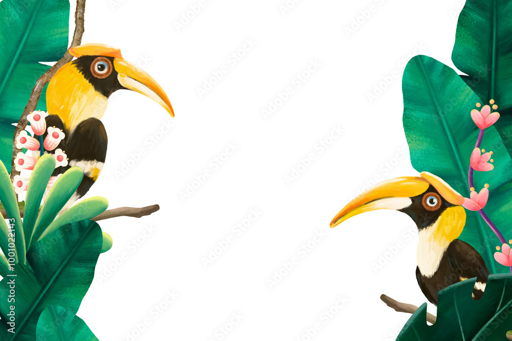 Tropical birds png frame, animal illustration, transparent background ...