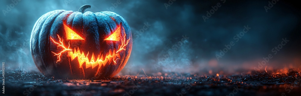 Ilustrace A glowing jack-o'-lantern with a lightning bolt design ...