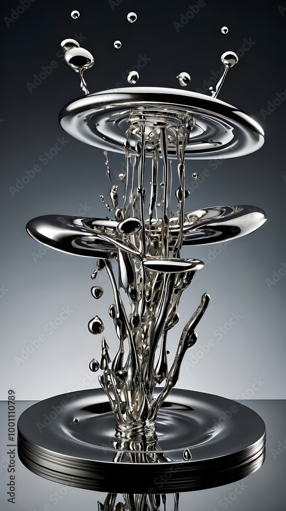 An image depicting liquid metal sculptures that defy gravity, floating ...