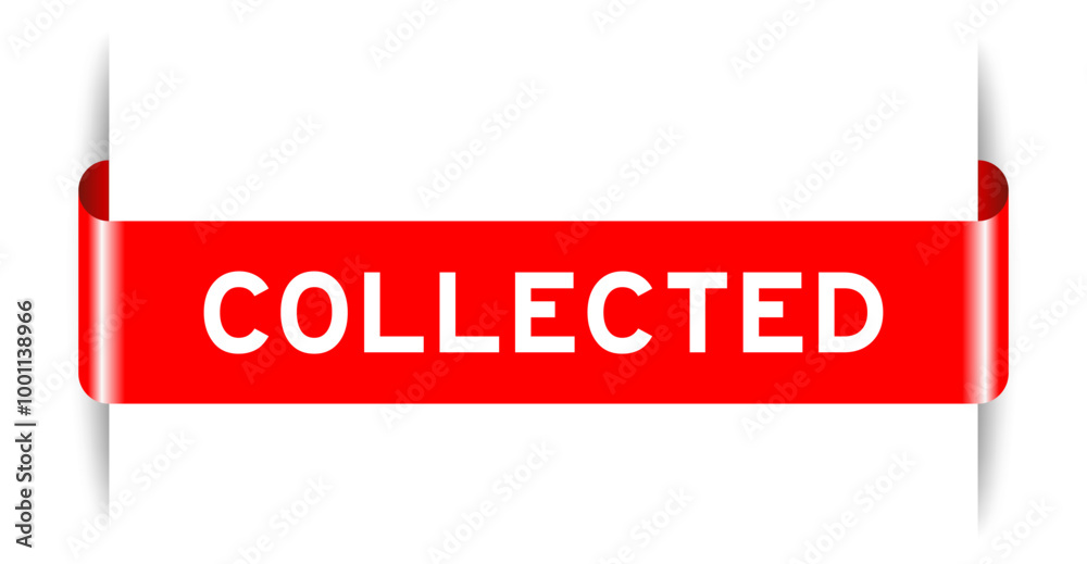 Red color inserted label banner with word collected on white background ...