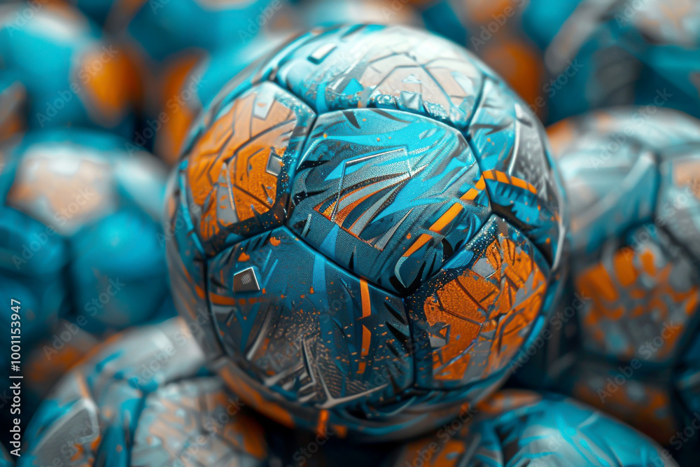 Closeup of a soccer balls detailed texture, sport theme, front view ...