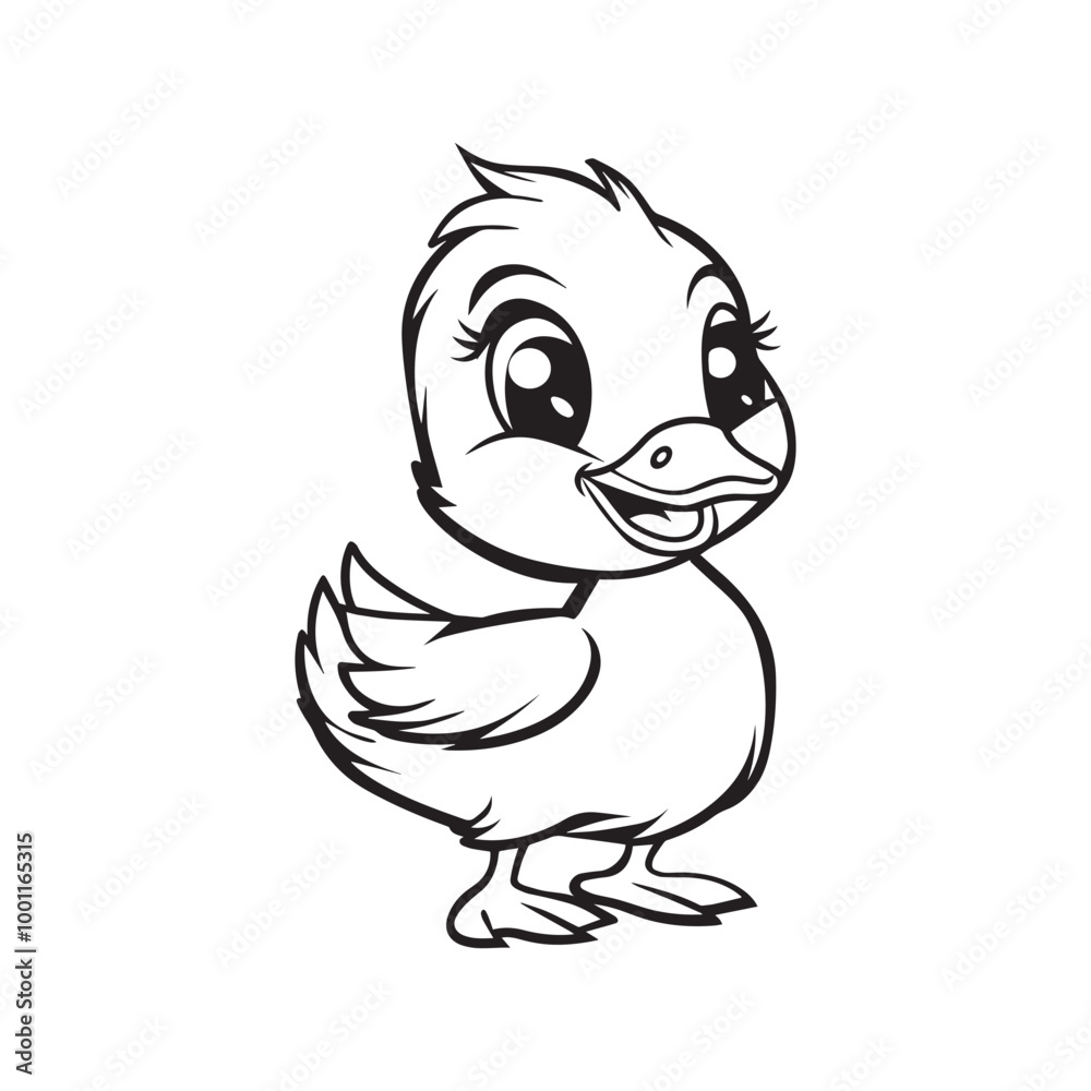 Baby Duck Outline Clipart - Duck Vector illustration in black and white ...