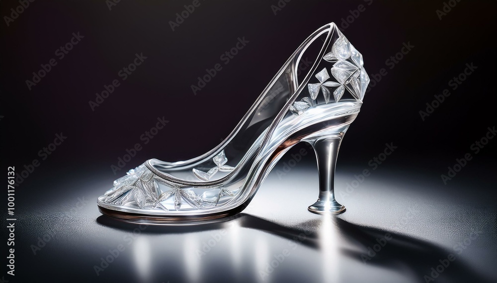 A crystal glass slipper, a timeless symbol of elegance and fairy tales ...