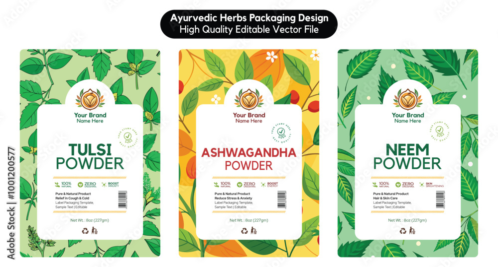Ashwagandha Powder Label Design Tulsi Powder Neem Powder label design ...