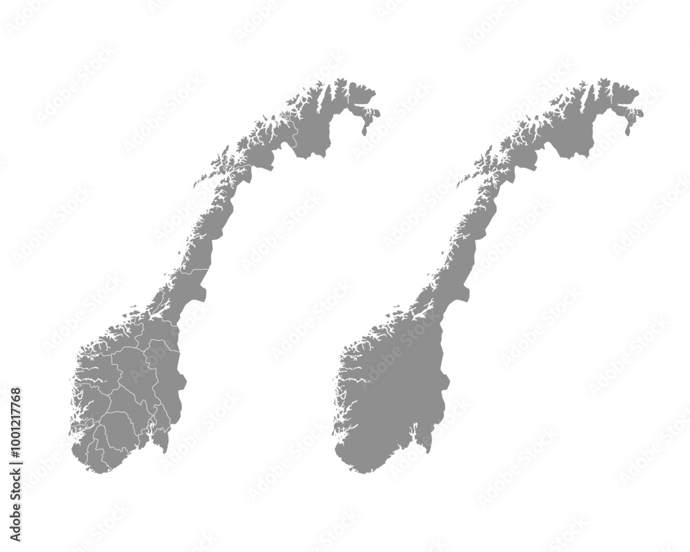 Set of Norway maps. Norway map with regions isolated on white ...