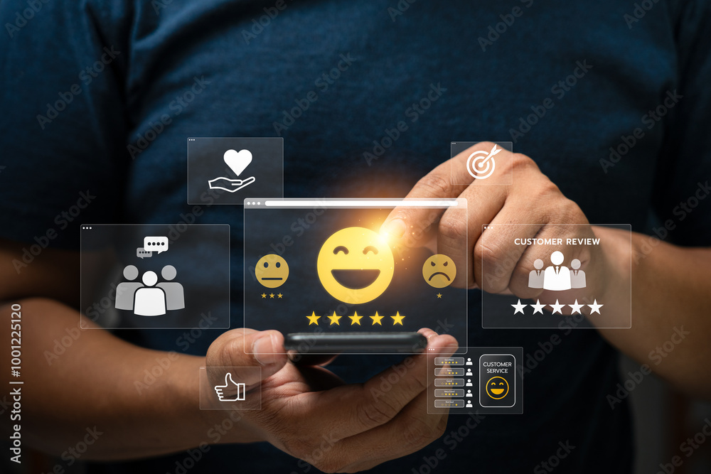 User Interacting with Mobile Device to Provide a Five-Star Customer ...