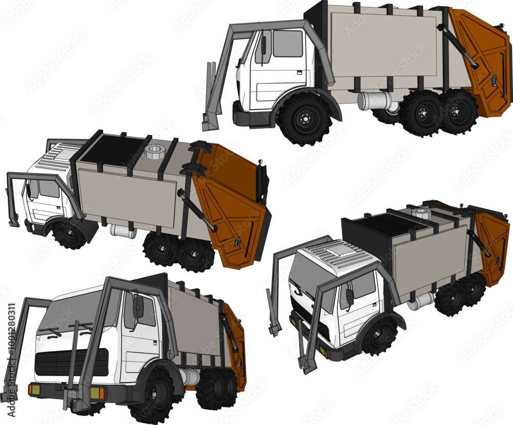 Vector sketch illustration of silhouette design of garbage truck ...