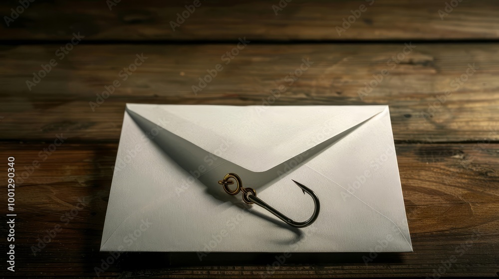 Conceptual image of a fishing hook disguised as an email, warning about ...