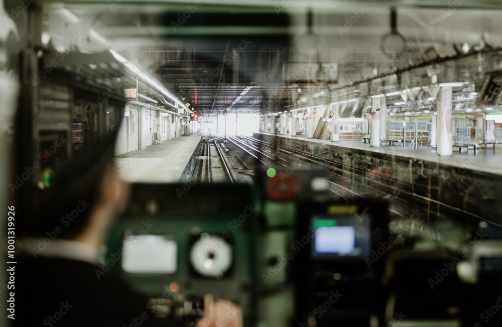 Train driver waiting in cockpit Kyoto, Japan, Metro train driver, Stock ...