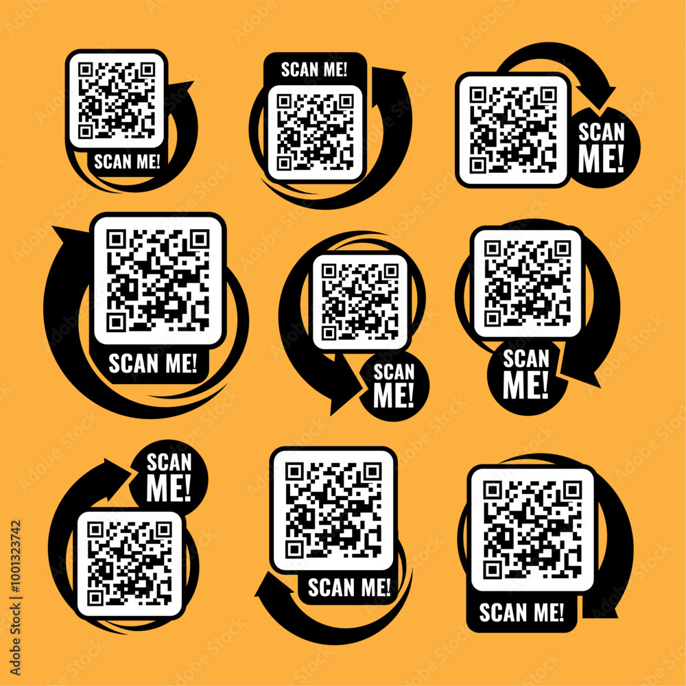 Qr code template set. Scan me icon for payment. QR code mockup Symbol ...