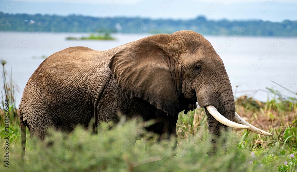 African Elephant in bushland at Murchison falls National park in Uganda ...