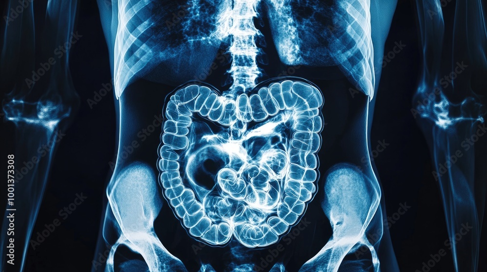 High-resolution X-ray of the human torso, focusing on internal organs ...