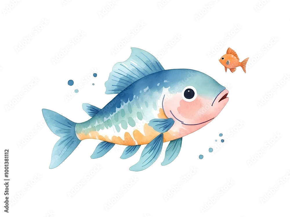 Watercolor Fish, cute little fish, fishes clipart, Nursery wall art ...