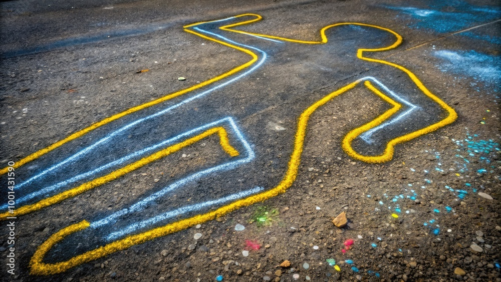 Chalk Outline on Pavement Symbolizing Crime Scene Investigation and ...