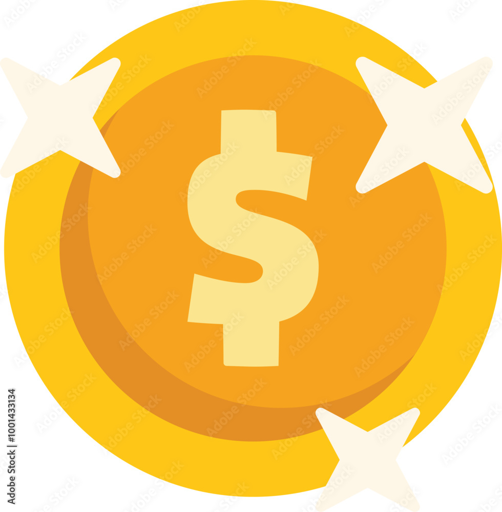 Shiny gold coin is surrounded by sparkling white stars, creating a ...
