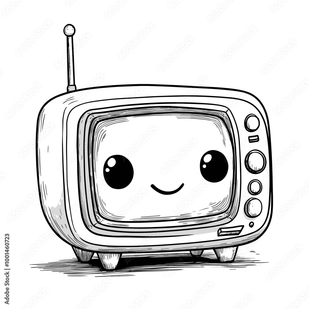 Cute Kawaii television Coloring Pages Kids Stock Vector | Adobe Stock