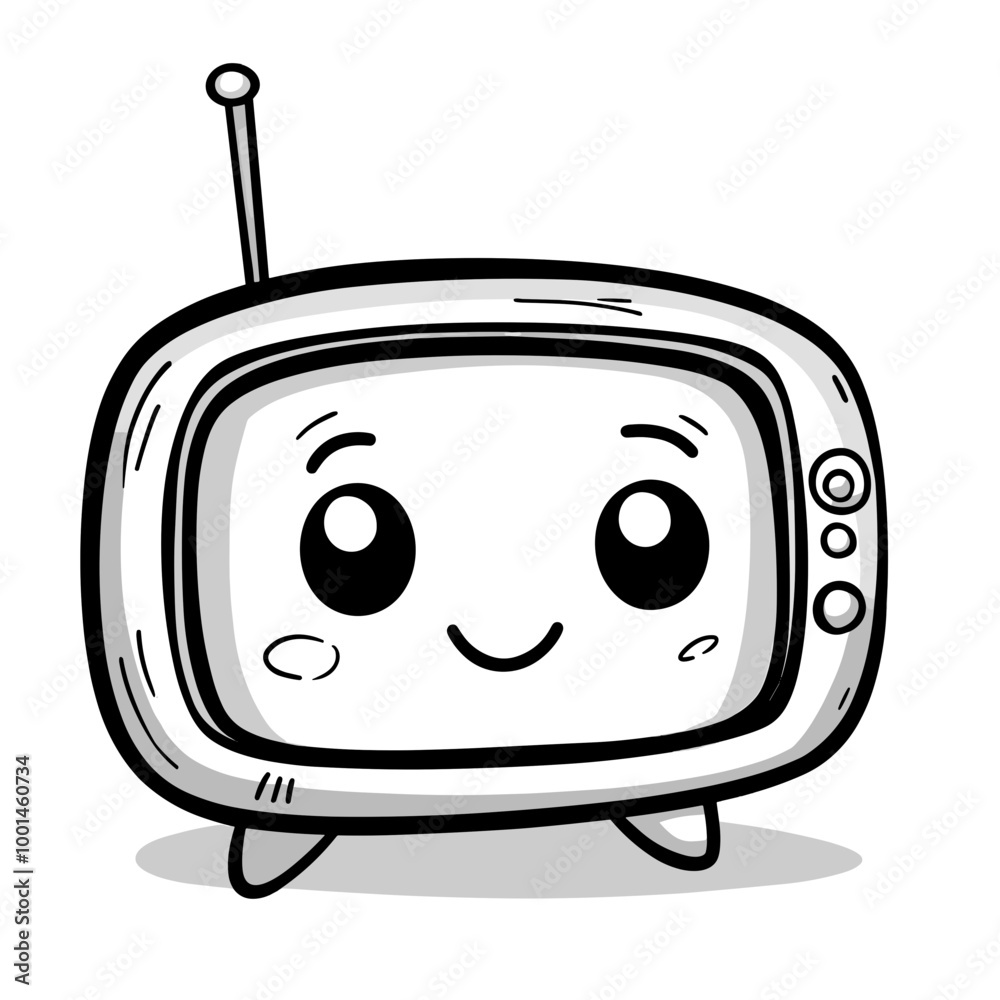 Cute Kawaii television Coloring Pages Kids Stock Vector | Adobe Stock