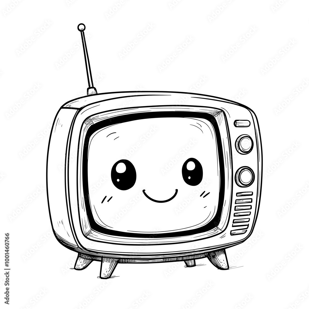 Cute Kawaii television Coloring Pages Kids Stock Vector | Adobe Stock