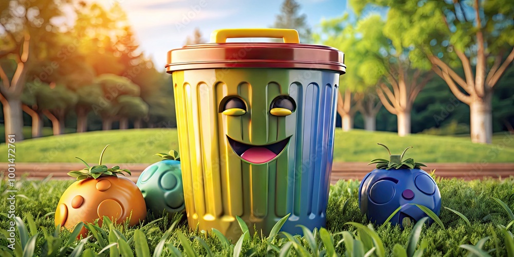 Colorful Trash Can Emoji Symbol Representing Waste Management and ...