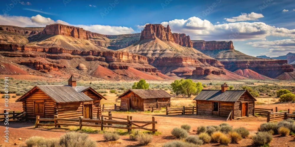 Vintage Old West Cowboy Ranch in Utah Desert with Rustic Log Cabins and ...