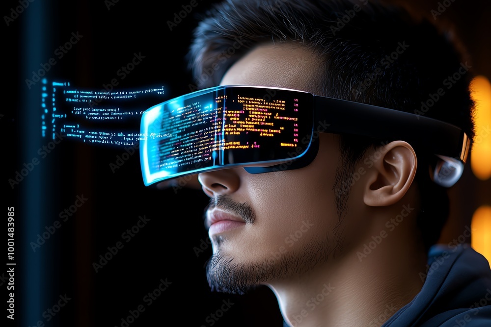 Futuristic code review session, where developers use augmented reality ...