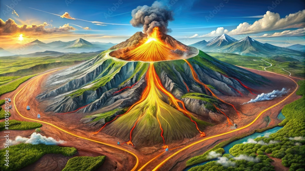 Detailed Diagram of Volcano Anatomy Featuring Labels for Key Components ...