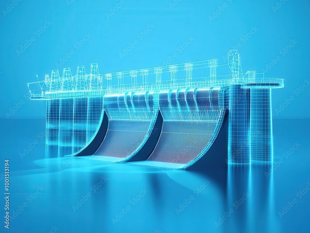 Engineering diagram of a hydroelectric dam with flow dynamics ...