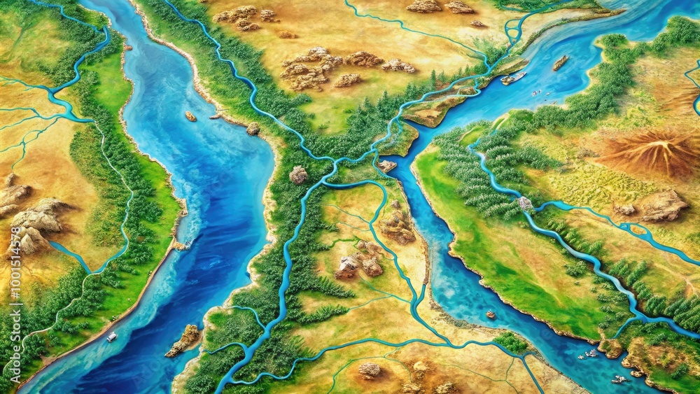 Ilustración de Stock Detailed Map of the Nile River Highlighting its ...