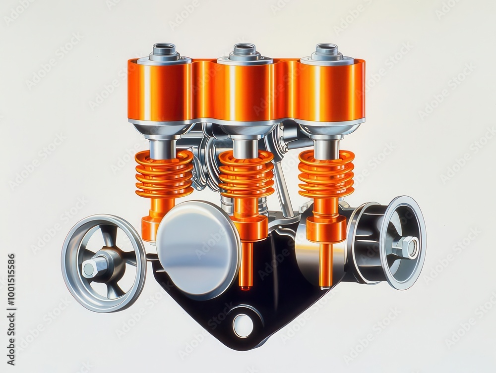 Detailed cross-section of a car engine, showcasing pistons and valves ...