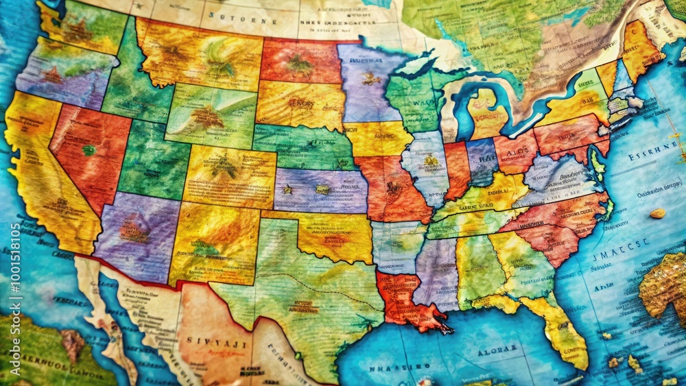 Detailed United States Map Featuring All 50 States with Borders ...