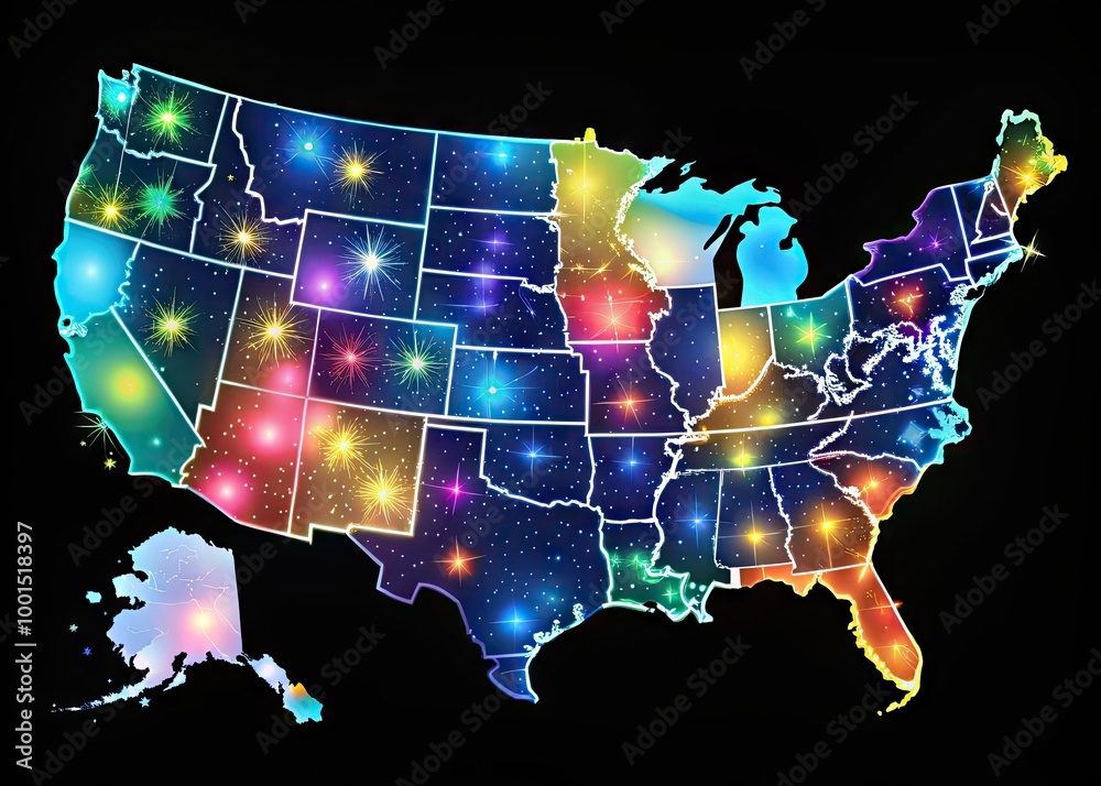 Detailed U.S. Map Featuring State Names and Borders for Educational and ...