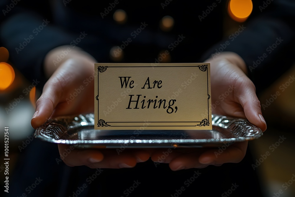 Waiter Hands Presenting A Silver Tray With An Elegant Business Card ...