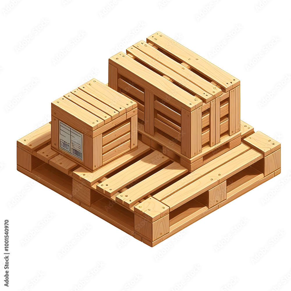 cartoon-style Wooden pallet isometric isolated on transparent ...