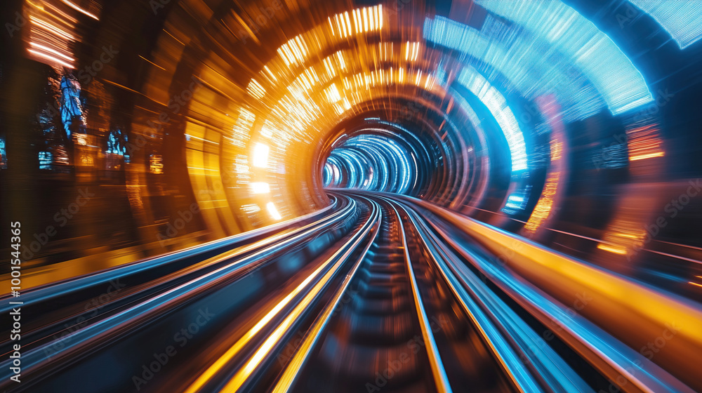 long exposure with motion blur light trail of rollercoaster in ...