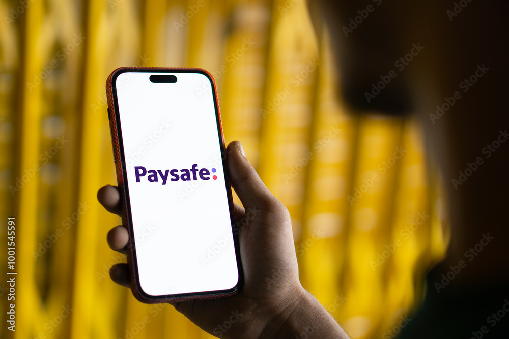Dhaka, Bangladesh- 28 Sep 2024: Paysafe logo is displayed on smartphone ...
