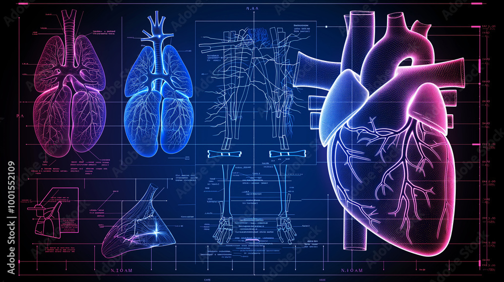 Anatomy blueprint chart of the heart, cardiology and vascular system ...