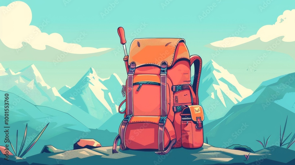 Time to hike banners, hiking camping adventure concept with backpack ...