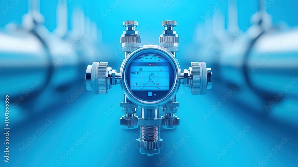 Visualization of a fluid flow in a Venturi meter, pressure differences illustrated, fluid ...